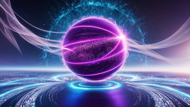 A Glowing Purple Sphere with Swirling Patterns and Energy Beams in a ...