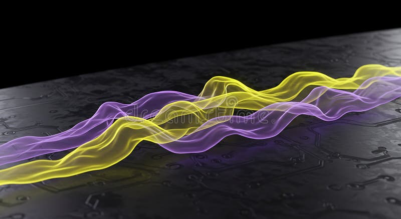 Vibrant Purple and Yellow Wave Patterns Over Black Surface Imagery ...