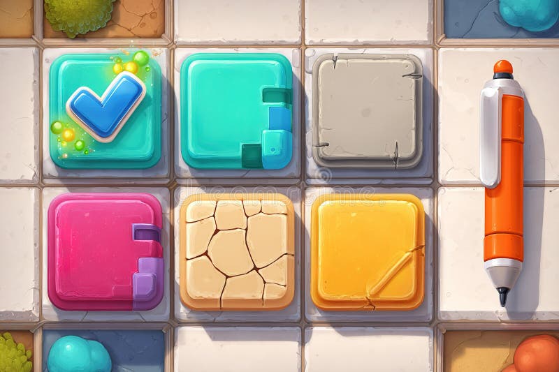 Colorful Puzzle Game Interface Showcasing Various Block Types and Tools ...