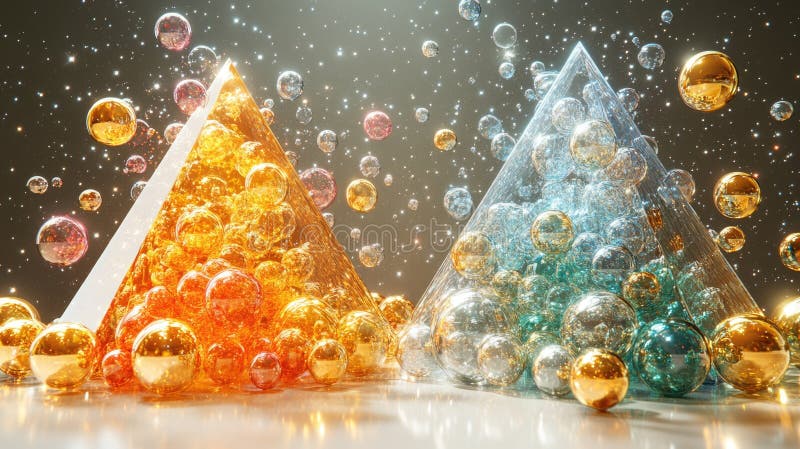 Vibrant Pyramids with Colorful Spheres and Bubbles Under a Starry ...