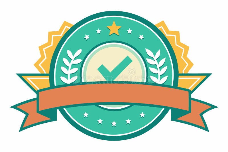 A Vibrant Quality Mark Featuring a Checkmark and Decorative Elements ...