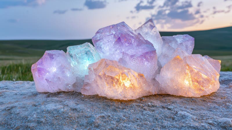 Vibrant Quartz Crystals Glowing in the Sunset Stock Illustration ...