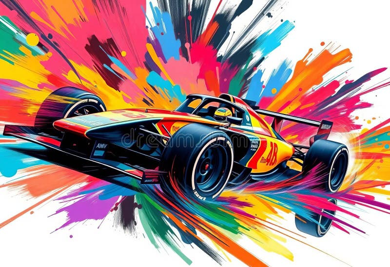 Vibrant Race Car Exploding Colors Stock Illustration - Illustration of ...