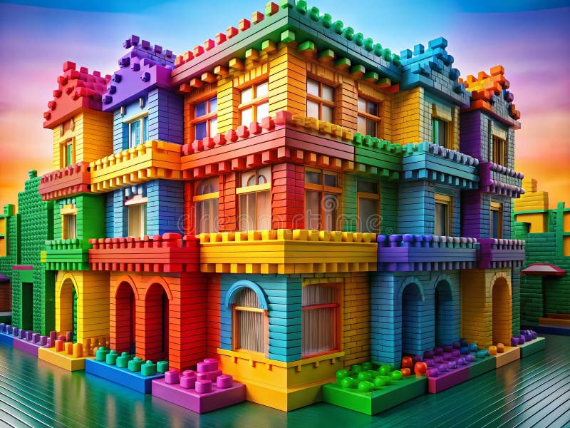 Vibrant Rainbow Building Blocks a 3D Rendered Architectural Playset for ...