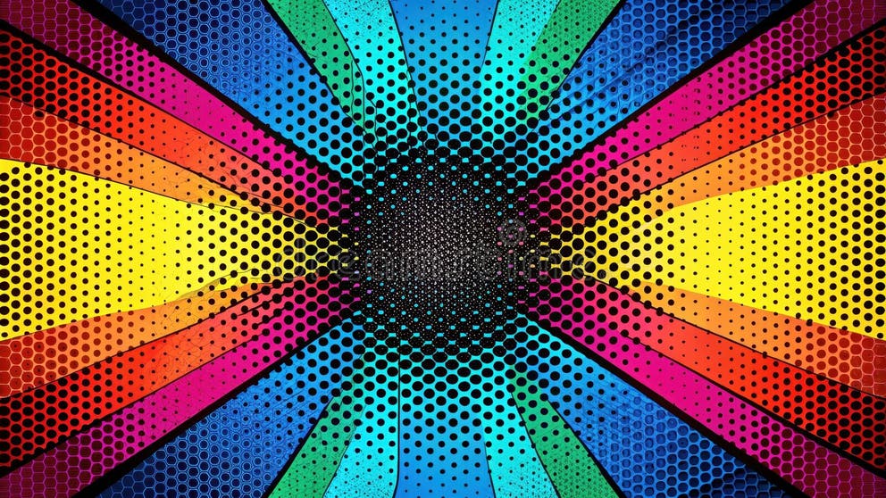 Vibrant Rainbow Burst Pattern with Halftone Dots and Hexagon Textures. Generative AI Stock ...