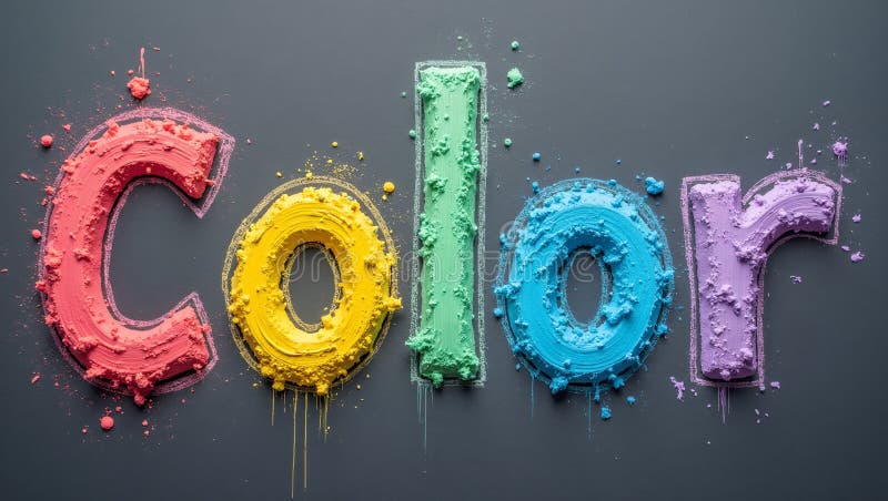 Vibrant Rainbow Chalk Letters Spelling Color with Paint Splatters on ...