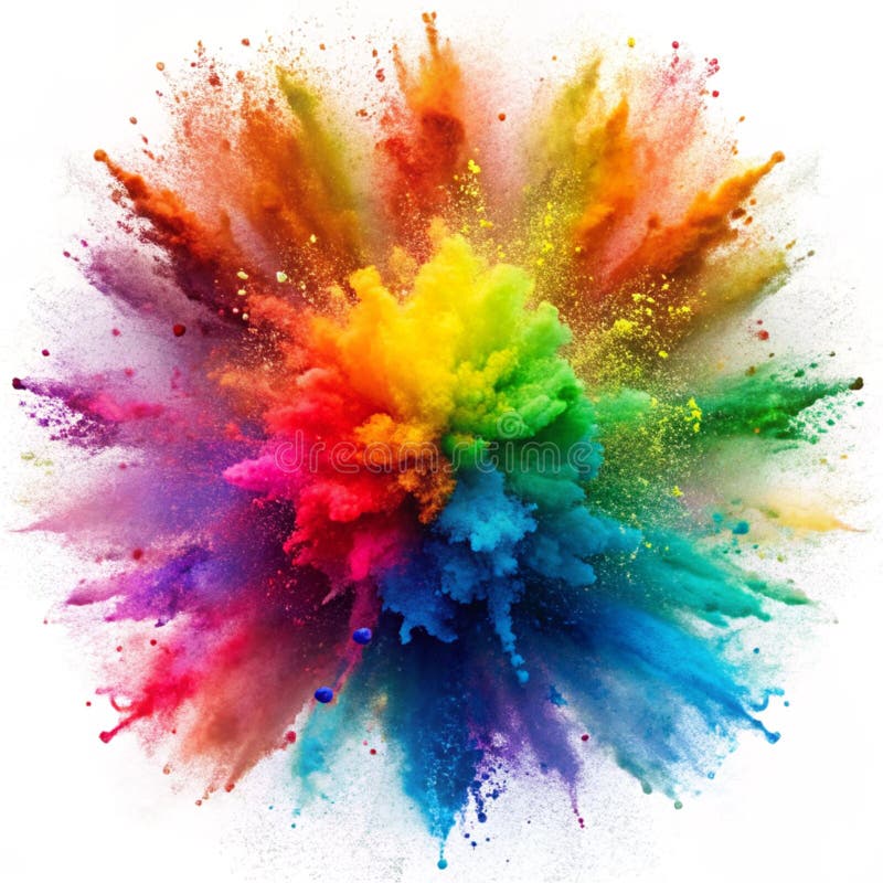 Vibrant Rainbow Color Explosion with Splattered Particles Isolated on ...