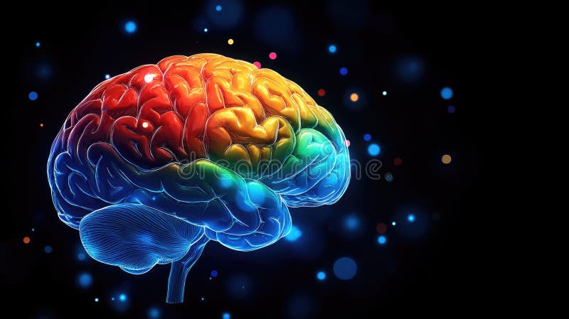 Vibrant Rainbow-colored Brain with Neural Network Art Illustration ...