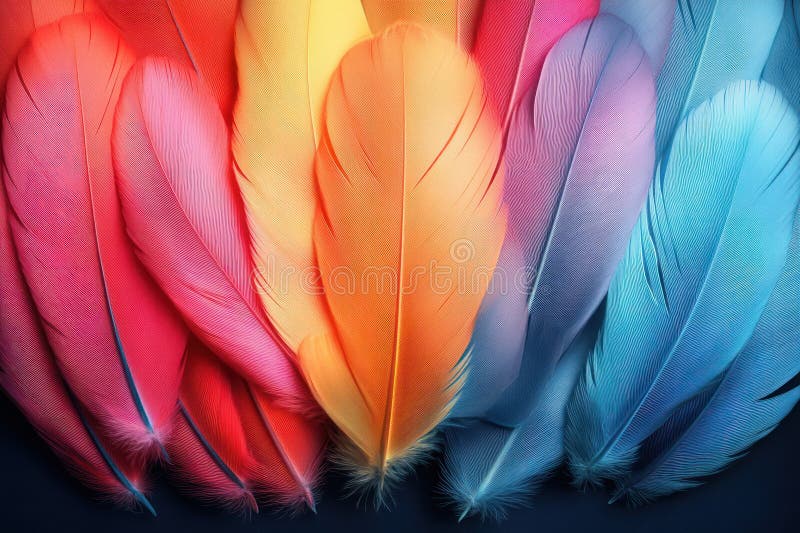 Vibrant Rainbow Colored Feathers Panorama on Black Background Stock ...