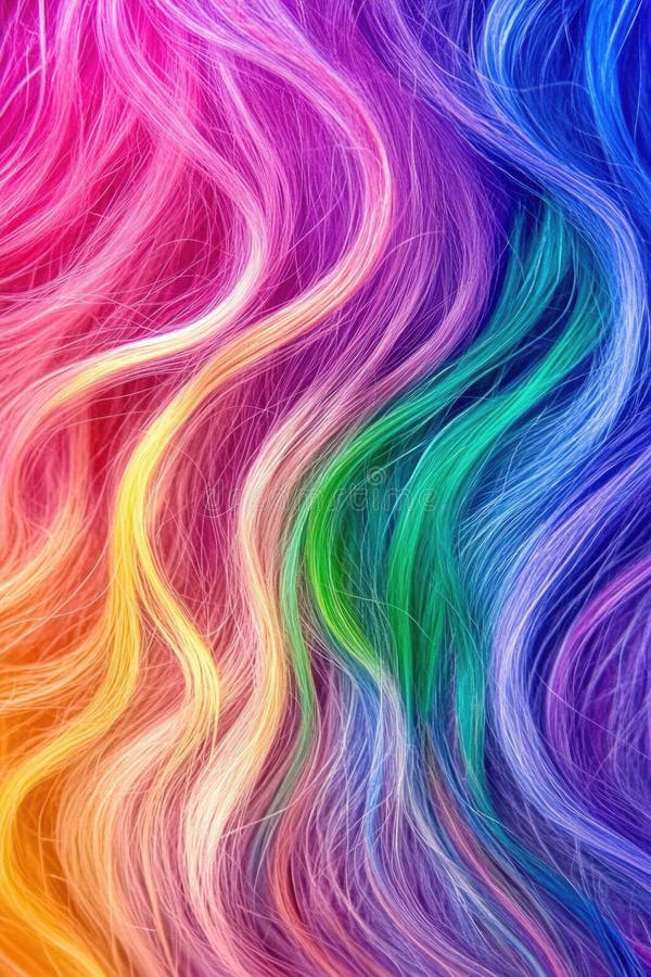 Vibrant Rainbow-colored Hair Texture with Flowing Waves Stock Photo ...