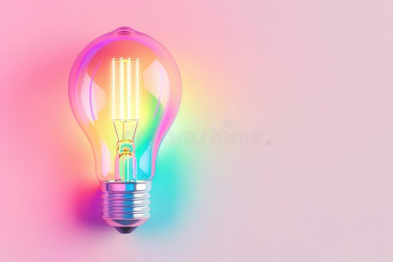 A Vibrant Rainbow-colored Light Bulb on a Pastel Background Symbolizes ...