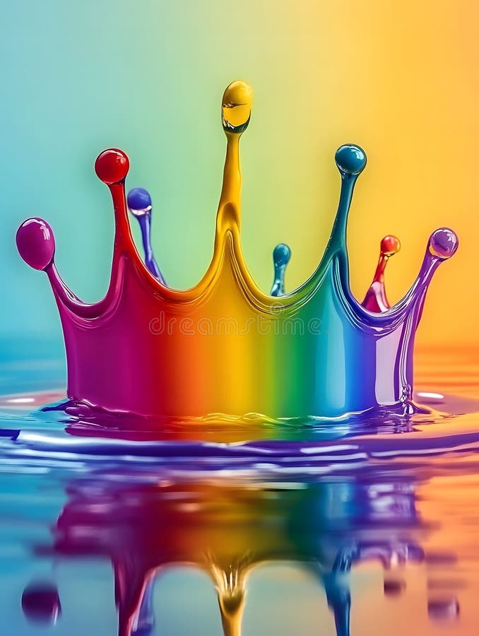 A Vibrant Rainbow Colored Paint Splash Forming a Crown Shape with a ...