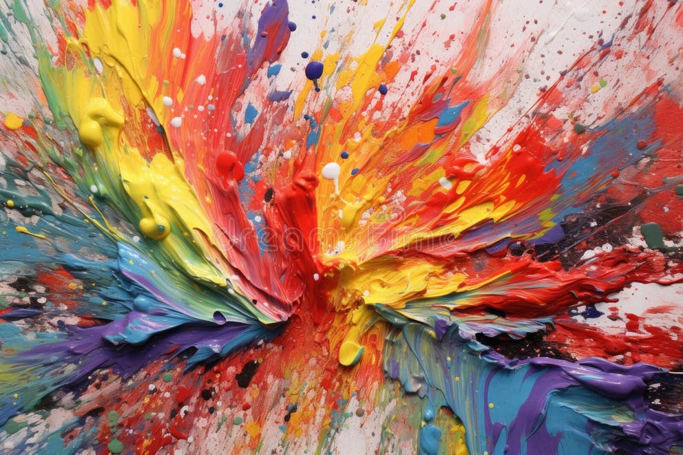 Vibrant Rainbow-colored Paint Splatters on Canvas Stock Illustration ...
