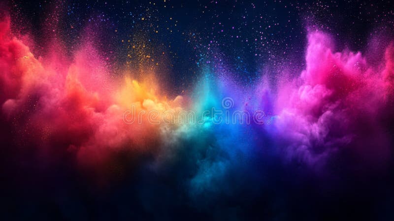 Vibrant Rainbow Colored Powder Explosion Against Dark Background Stock ...