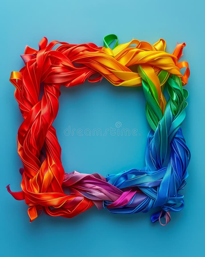 Vibrant Rainbow Colored Ribbons Interwoven in a Square Frame on a ...