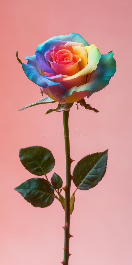 Vibrant Rainbow-Colored Rose Against Subtle Gradient Background Stock ...