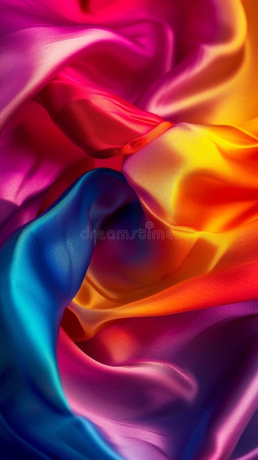 Vibrant Rainbow-colored Satin Fabric Draped Elegantly Stock Image ...