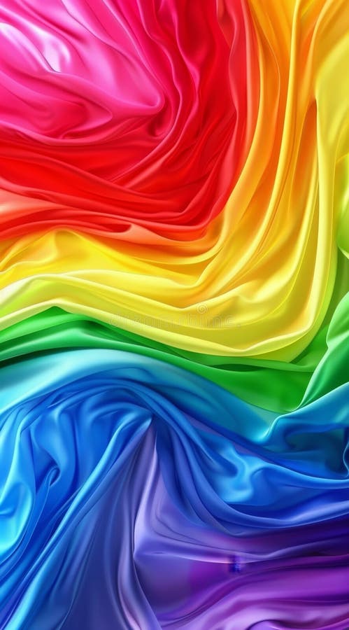 Vibrant Rainbow Colored Silk Fabric in Flowing Waves Stock Illustration ...