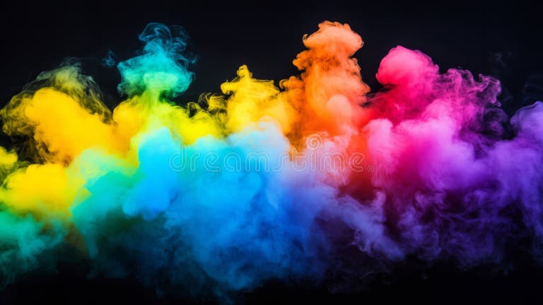 Vibrant Rainbow Colored Smoke Clouds on Black Background Stock ...