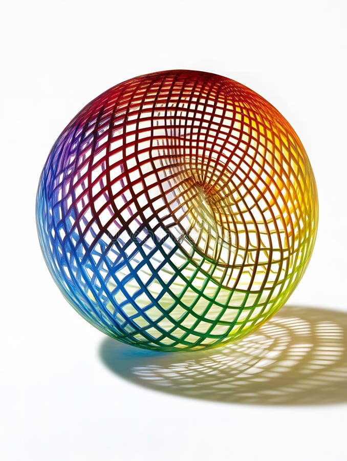 A Vibrant Rainbow Colored Spherical Grid Structure Casting a Patterned ...