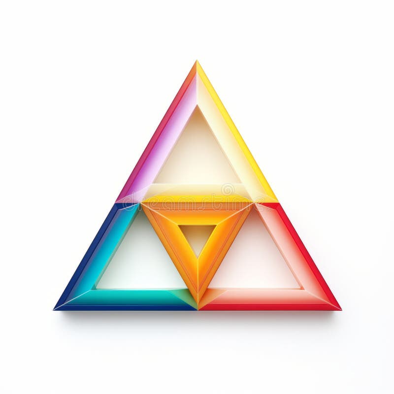 Sculptural Alchemy: Vibrant Triangles on White Background Stock ...