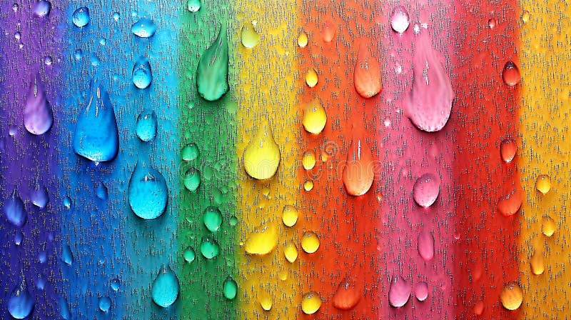 Vibrant Rainbow Colored Water Drops on Textured Surface Abstract ...