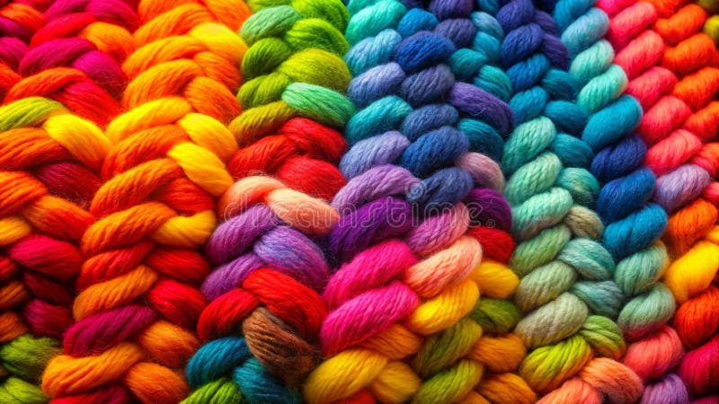 Vibrant Rainbow Colored Yarn Woven into a Braided Textile Pattern ...
