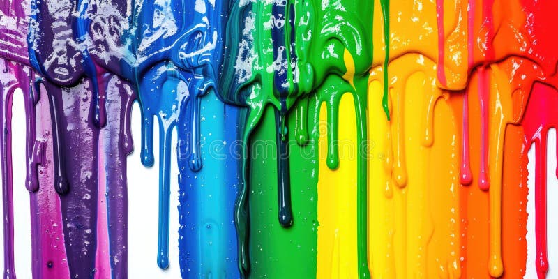 A Vibrant Rainbow of Colors Drips Down a Smooth White Surface. the ...
