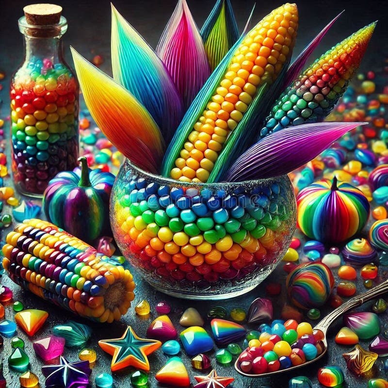 Vibrant Rainbow Colors Image of Glassy Colorful Corn Made from Water ...