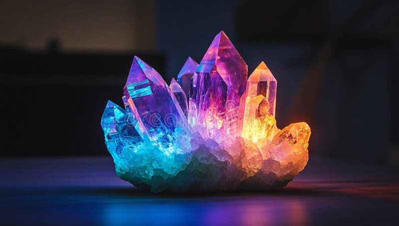 Vibrant Rainbow Crystal Cluster, Glowing Gemstone, High Quality Image Stock Illustration ...