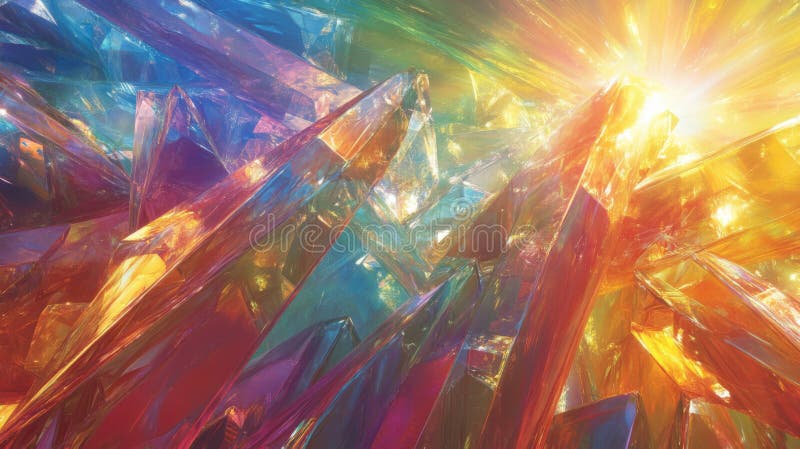 Vibrant Rainbow Crystal Structure with Glowing Light Stock Illustration ...