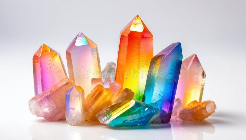 Vibrant Rainbow Crystals with Multicolored Healing Properties on White ...
