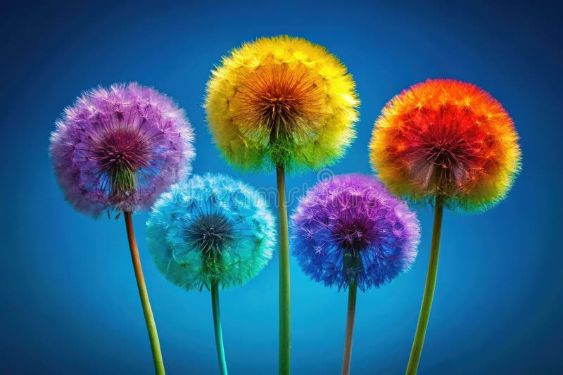 Vibrant Rainbow Dandelions a Symmetrical Flat Design Illustration for ...