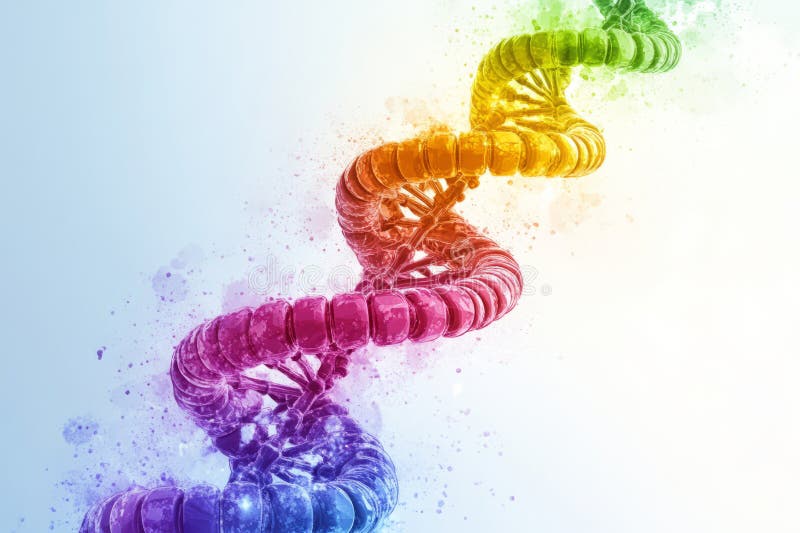 Vibrant Rainbow DNA Double Helix Structure, Artistic Watercolor Splash ...