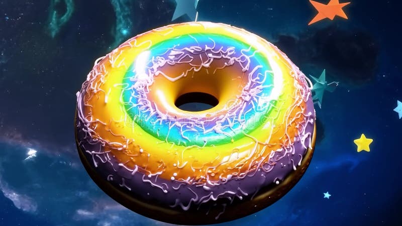 Colorful Rainbow Donut Swirling in Cosmic Space Animation Stock Video ...