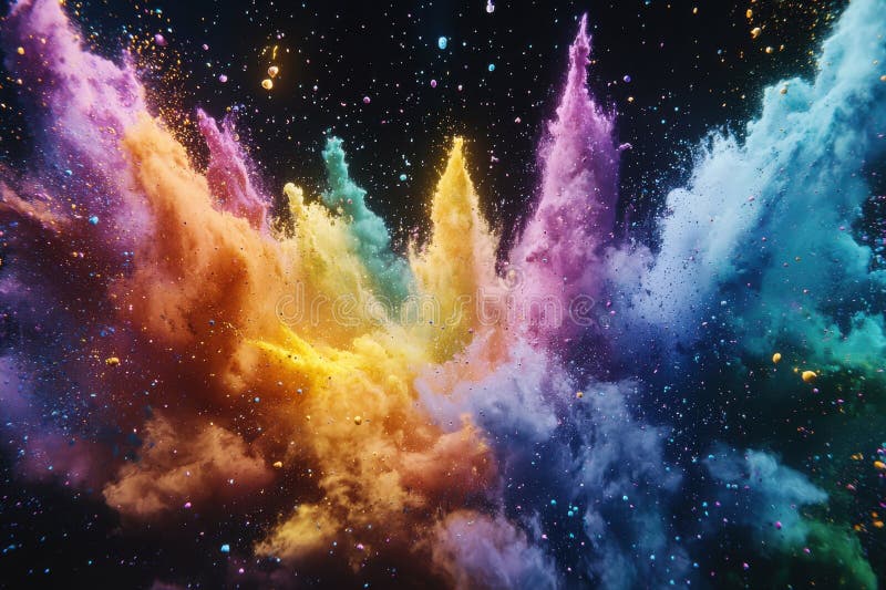 Vibrant Rainbow Explosion of Colored Dust on Black Background Stock ...