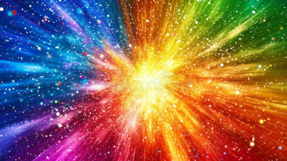 Vibrant Rainbow Explosion with Sparkling Light Rays Stock Illustration ...