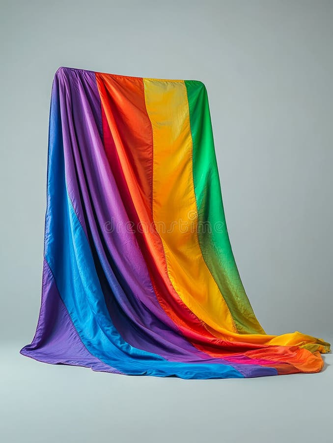 Vibrant Rainbow Fabric Draped on Neutral Backdrop. Stock Photo - Image ...