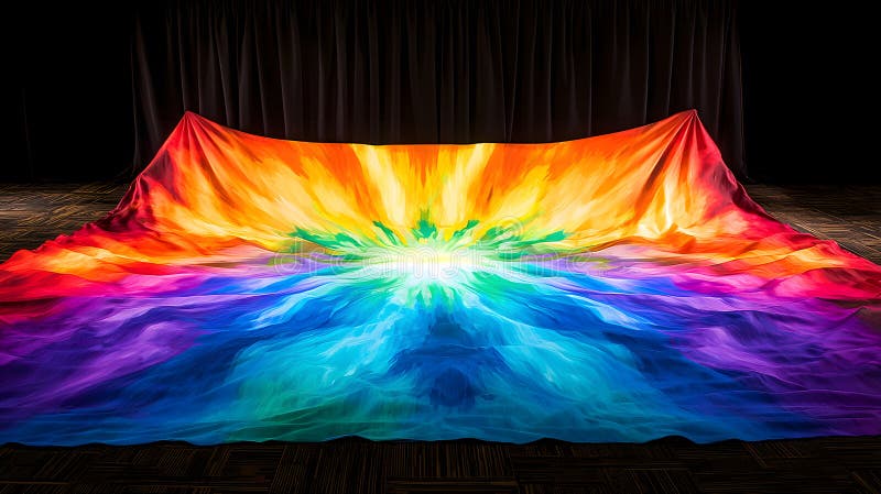 Vibrant Rainbow Fabric Spread Across a Stage Stock Illustration ...