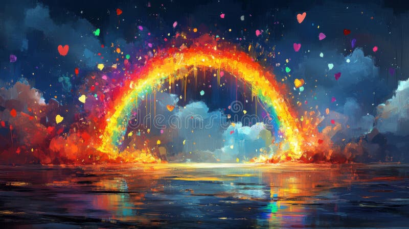 Vibrant Rainbow Fire Arch Over Water at Night Stock Illustration ...