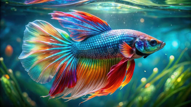 Vibrant Rainbow Fish Swimming Underwater in Aquatic Plants. Generative ...