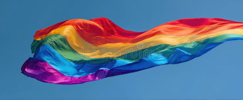 Vibrant Rainbow Flag Waving Wind Under Colorful Sky Stock Photos - Free ...