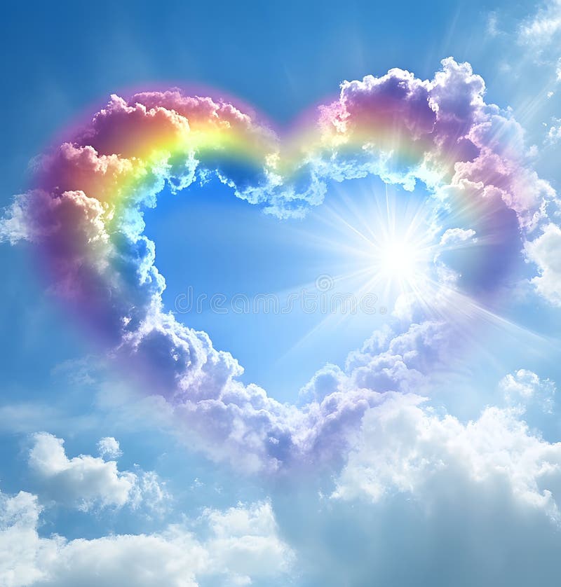 Celestial Heart: a Rainbow Arch in Clouds Stock Illustration ...