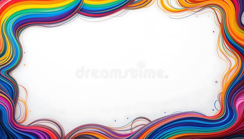 Vibrant Rainbow Frame Border with Colorful Wavy Lines on White Stock ...