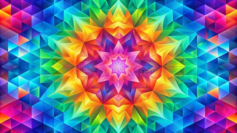 Vibrant Rainbow Geometric Kaleidoscope Pattern with Starburst Center ...