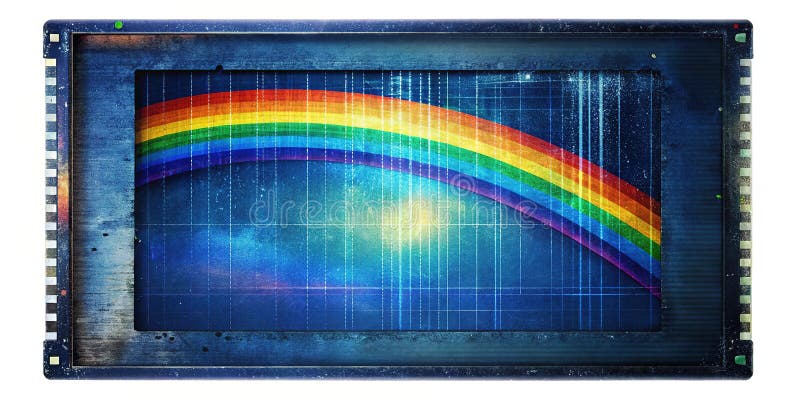Vibrant Rainbow Glitch Overlay on a Distressed Blue Screen a ...