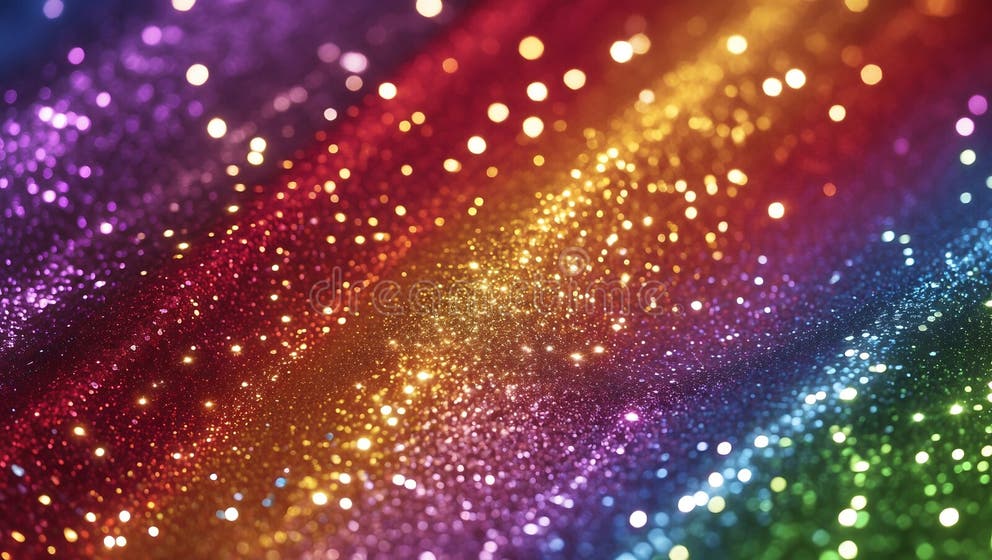 Vibrant Rainbow Glitter Texture with Soft Bokeh Lights and Diagonal Gradient Stock Illustration ...