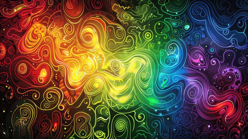 Vibrant Rainbow Gradient Background with Whimsical Abstract Doodles ...