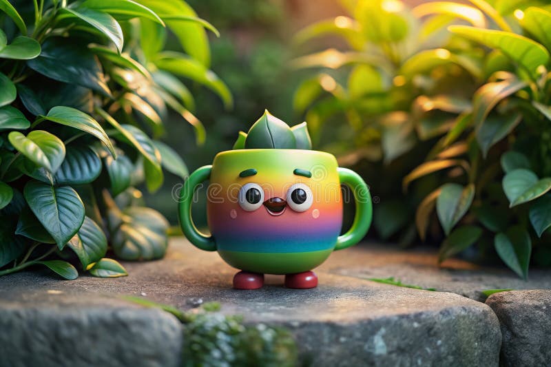 A Vibrant Rainbow Gradient Cartoon Mug Against a Stunning Urban ...