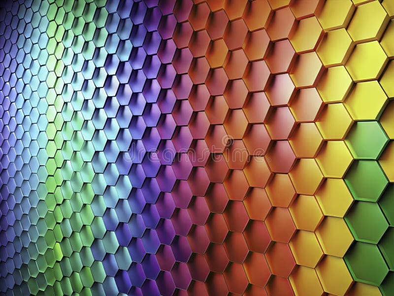 A Vibrant Rainbow Hexagon Grid Wall 3D Rendered Minimalist Background ...